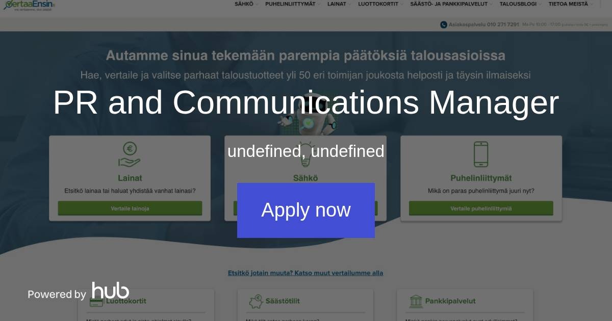 The Hub | PR and Communications Manager | VertaaEnsin.fi