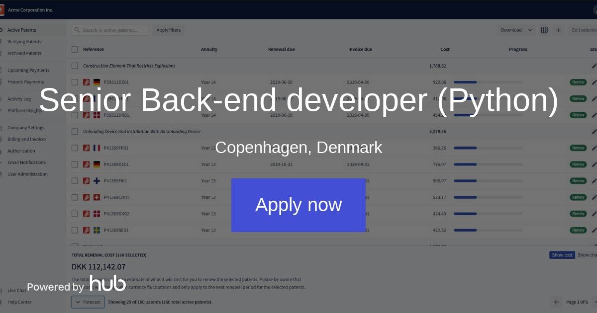 The Hub | Senior Back-end developer (Python) | PatentRenewal.com
