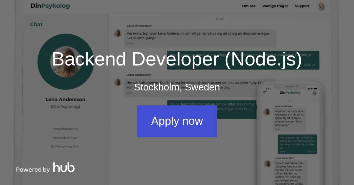 The Hub | Backend Developer (Node.js) | Din Psykolog
