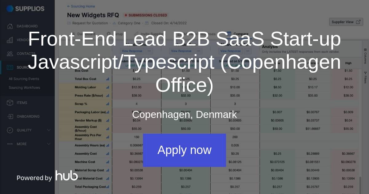 The Hub | Front-End Lead B2B SaaS Start-up Javascript/Typescript (Copenhagen Office) | Supplios