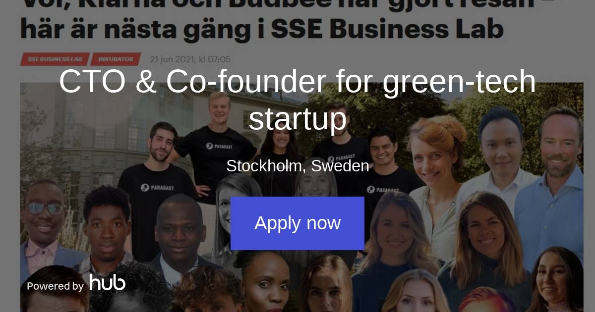 The Hub | CTO & Co-founder for green-tech startup | Archr Sustainability AB